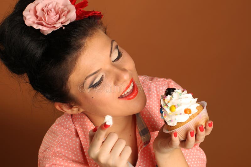 Pin up girl with cake stock photo. Image of makeup, cakes - 41051056