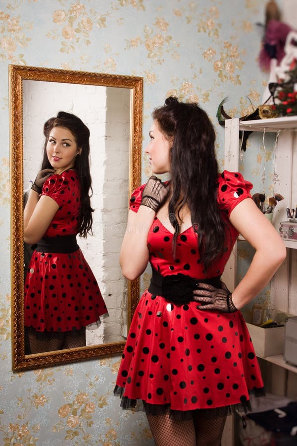 Pin-up Girl in Front of the Mirror Stock Photo - Image of pinup ...
