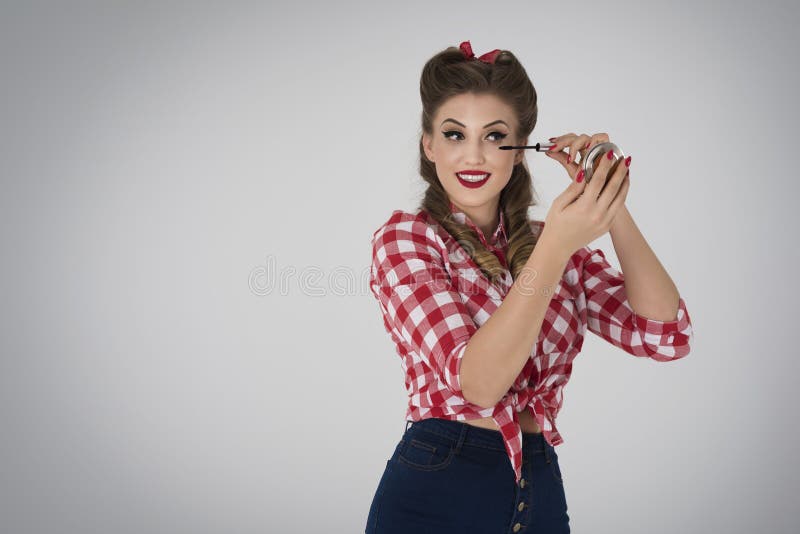 Pin-up girl stock image. Image of hair, hairstyle, checked - 76318913