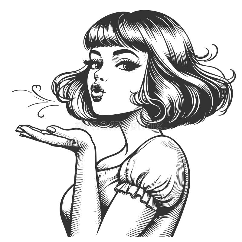 Pin-Up Girl Blowing a Kiss Engraving Sketch Vector Stock Vector ... Pin-Up Girl Blowing a Kiss Engraving Sketch Vector Stock Vector ...