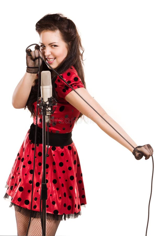 Pin-up girl singing a song stock image. Image of pose - 33186537