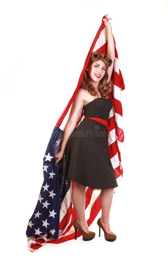 Pin Up Girl in Studio with American Flag Stock Photo - Image of color ...