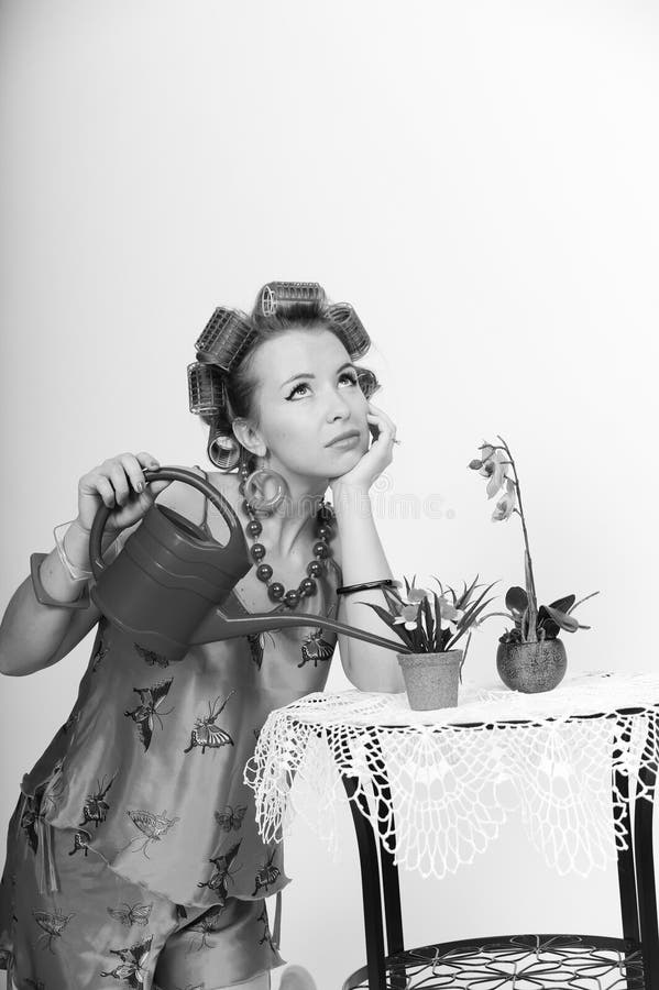 Pin Up Girl Watering the Flowers Stock Image - Image of bloom, blossom ...