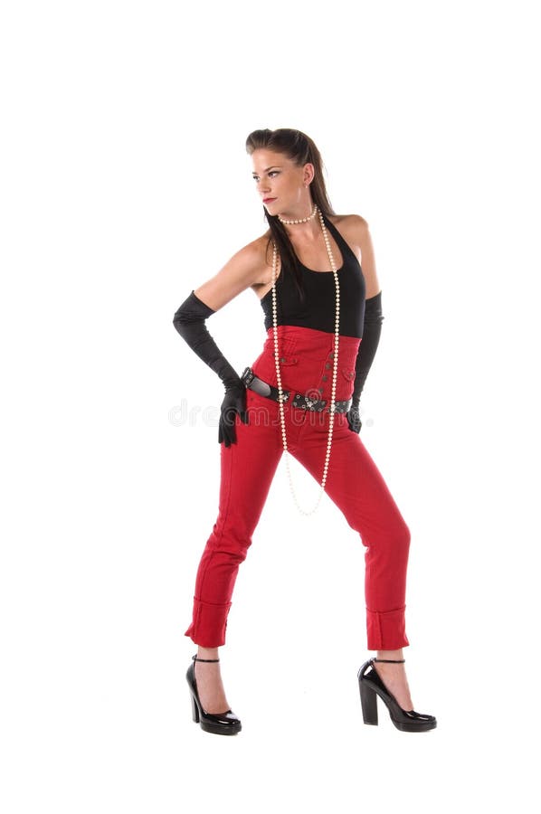 Pin Up in Red Pants stock image. Image of black, girl - 5754439