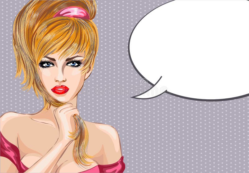 Pin Up Style Beautiful Woman Portrait With Speech Bubble Pop Art Comic