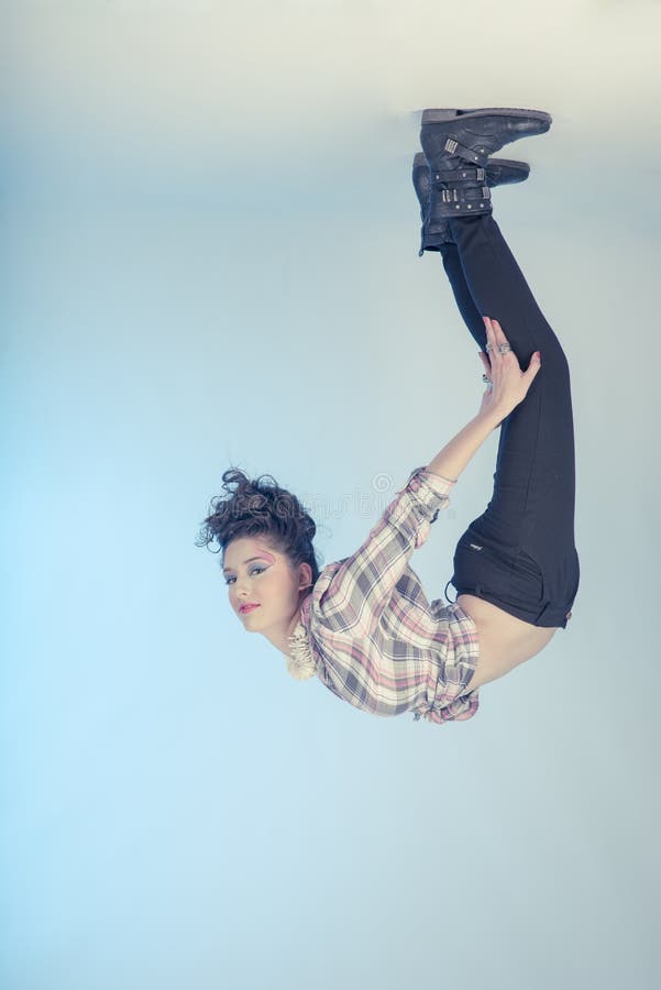 Pin Up Twisted Back Upside Down Stock Photo - Image of adult, blue ...