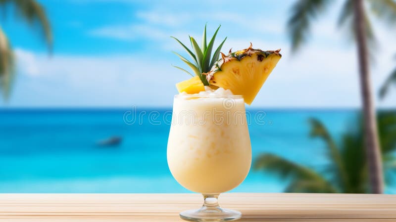 Pina Colada on the Beach. Generative AI, Stock Illustration ...