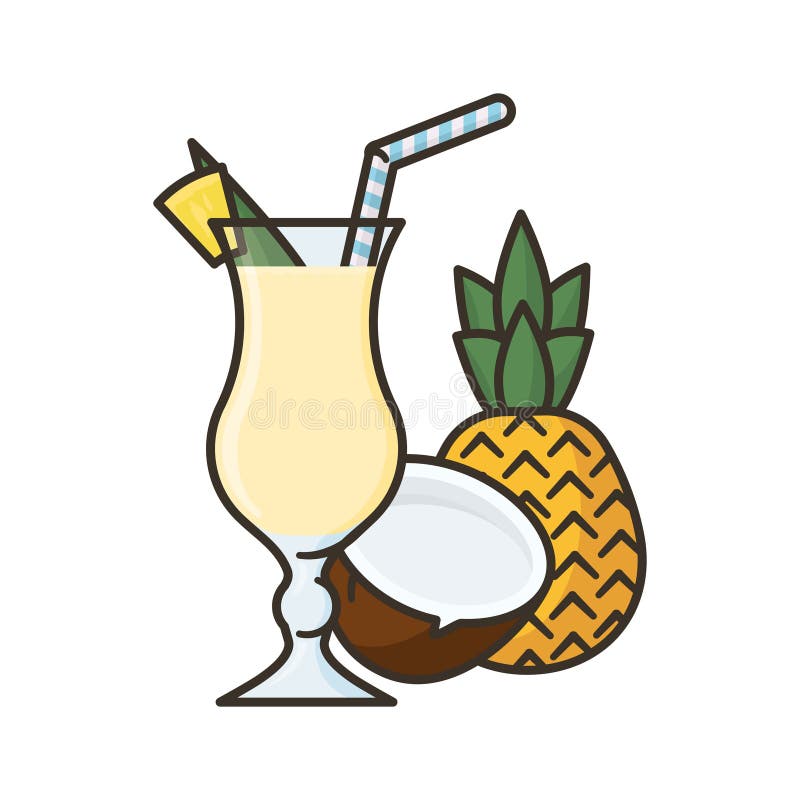 Pina Colada Cocktail and Fruit Isolated Vector Illustration Stock ...