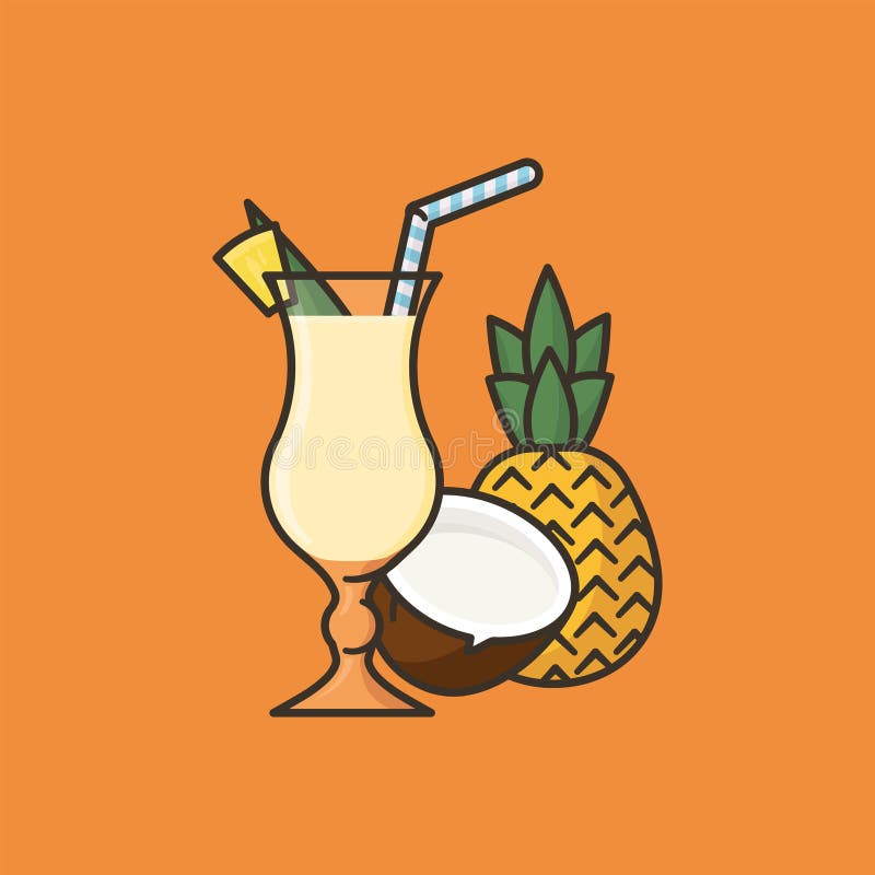 Pina Colada Cocktail and Fruit Vector Illustration Stock Vector ...