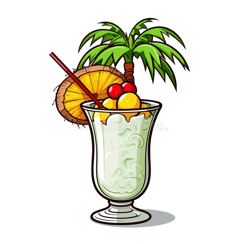 Pina Colada Cocktail Hand-drawn Comic Illustration. Pina Colada. Vector ...