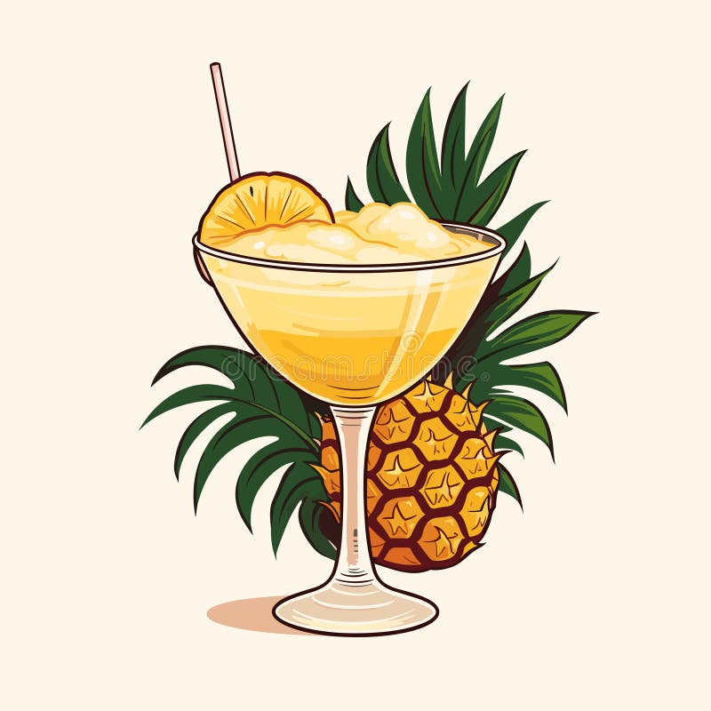 Pina Colada Cocktail Hand-drawn Comic Illustration. Pina Colada. Vector ...