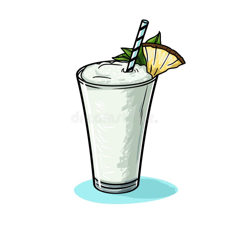 Pina Colada Cocktail Hand-drawn Comic Illustration. Pina Colada. Vector ...