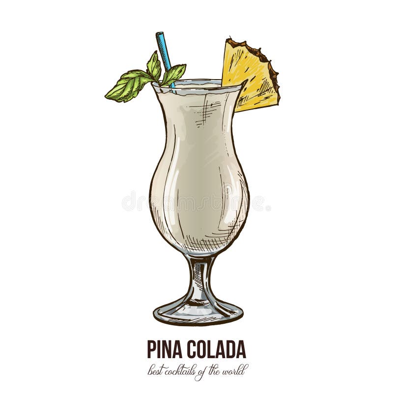 Pina Colada Cocktail, Vector Illustration Stock Vector - Illustration ...