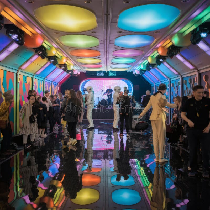 Pinball Spaceship Arcade Machine, Glowing Buttons, Players in Chrome ...