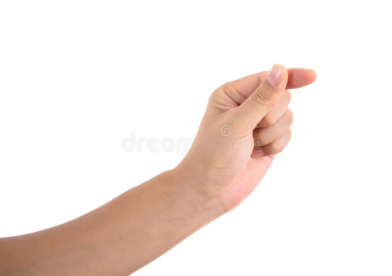 Pinch Something with One Hand in Front of a White Background Stock ...