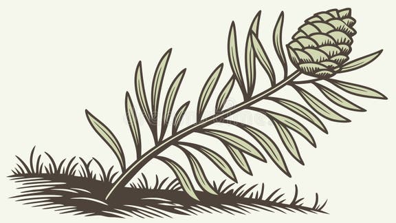A Pine Cone on a Branch Sprouting a New Seedling, New Growth Vector ...