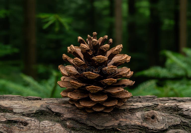 Pine Cone on a Log in a Forest Setting. Stock Illustration ...