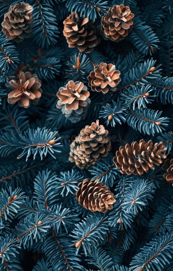 Close Up of Blue Spruce Tree Branches with Pine Cone Stock Image ...