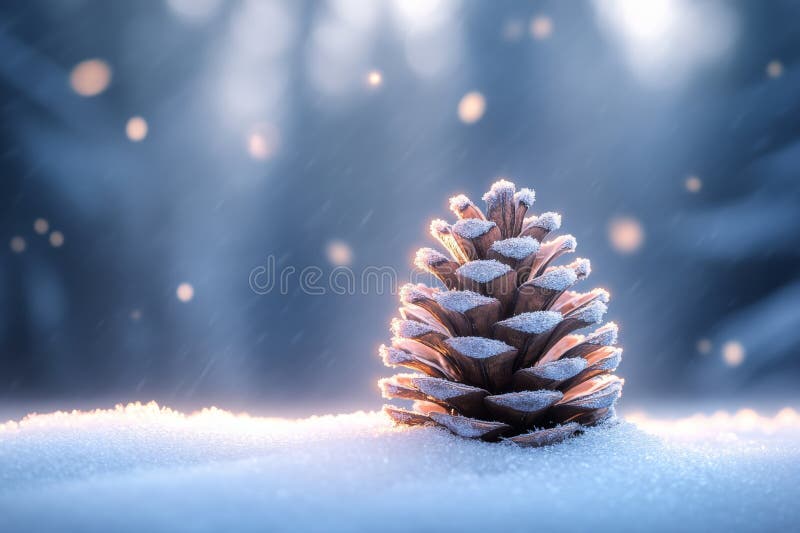Beautiful Pine Cone on Snow with Soft Light in Winter Forest Setting at ...