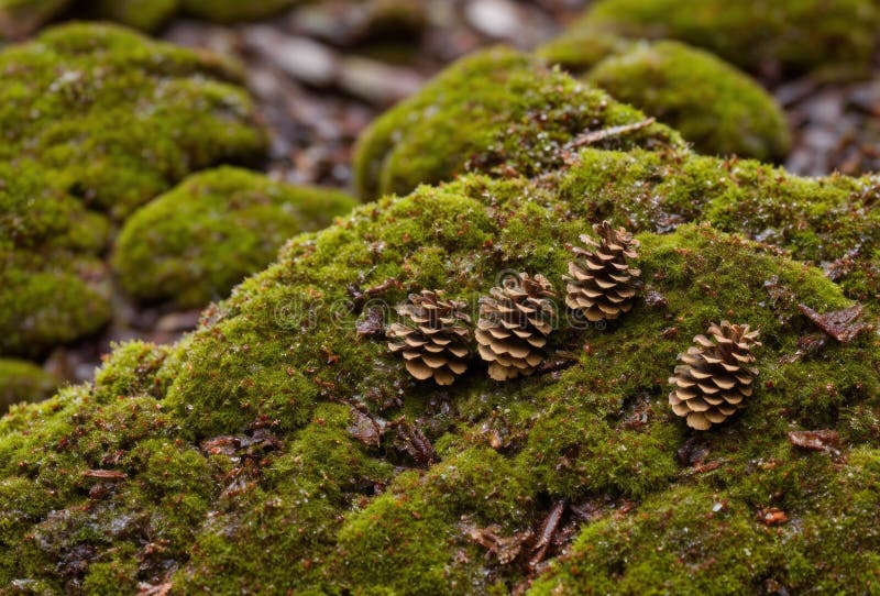 Pine Cones among Moss and Ferns on a Moist Forest Floor. AI Generated ...
