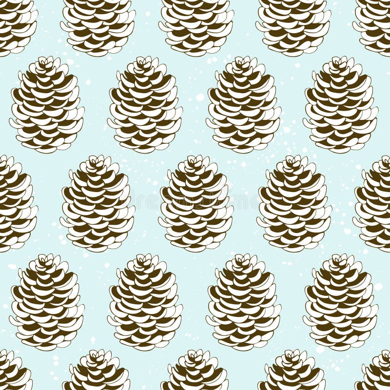 Fir Cones and Snow Seamless Pattern Stock Vector - Illustration of line ...