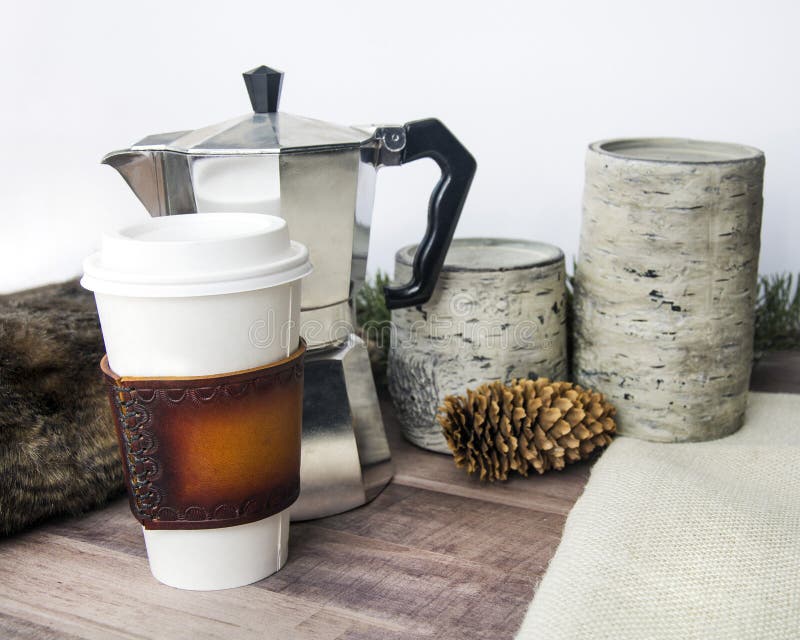 Coffee and Pine Cones and Pine Tree Stock Photo - Image of aspen, board ...