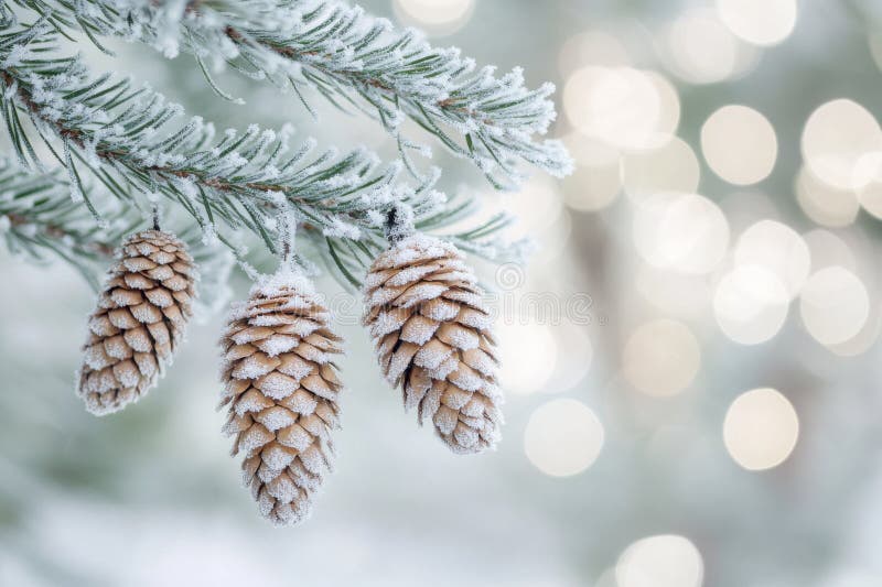 Pine Cones are Snowcovered on the Branches of the Tree Stock Photo ...