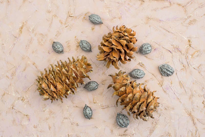 Pine Cones on a Textured Background Stock Image - Image of silver ...