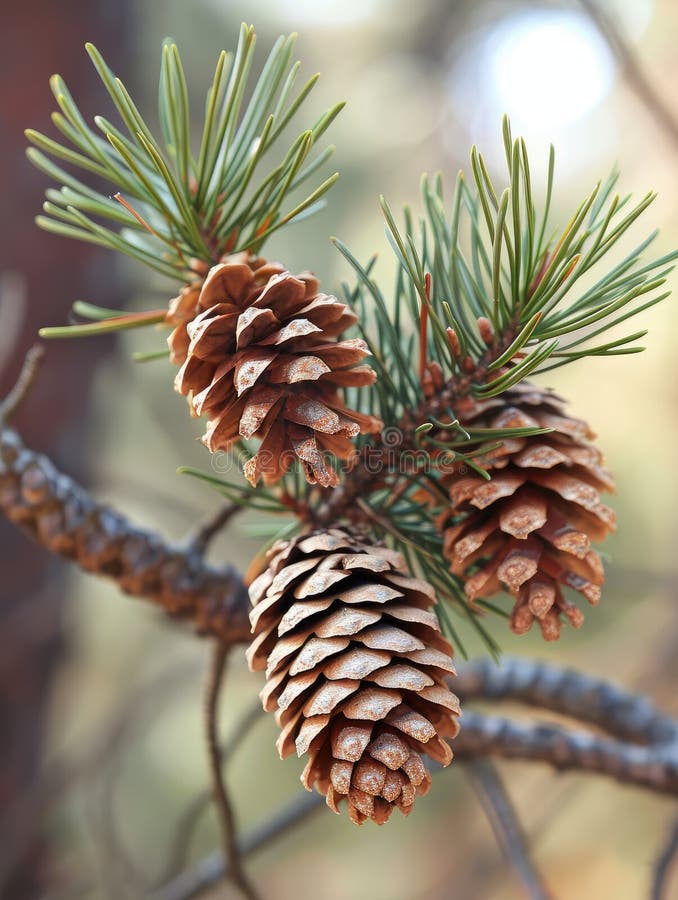 Pine Cones on a Tree Branch Stock Illustration - Illustration of ...