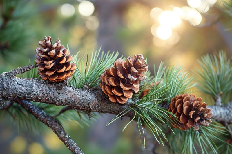 Pine Cones on a Tree Branch Stock Illustration - Illustration of pine ...