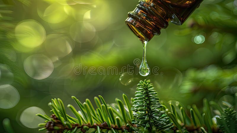 Pine Essential Oil Drips into the Bottle. Selective Focus Stock ...