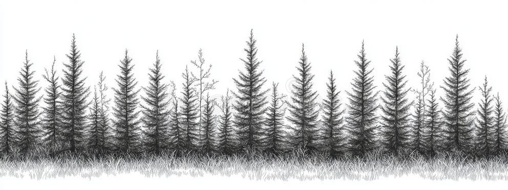 The Pine Fir Trees of a Forest Depicted in a Continuous Line Drawing ...