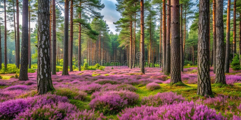 Pine Forest Heather Bloom Ground-Level View Stock Illustration ...