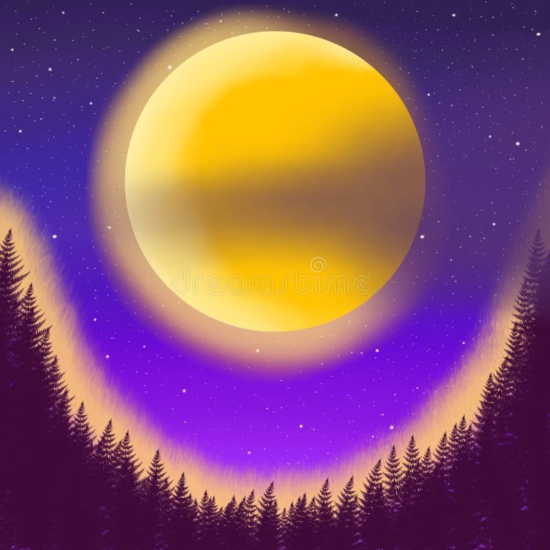 Pine Forest Landscape View with Moonlight Night Sky Wallpaper ...