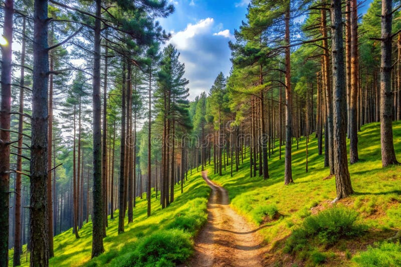 Pine Forest Pathway on Slopes Stock Illustration - Illustration of ...
