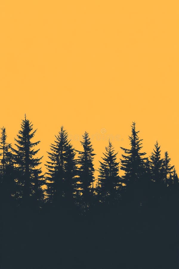 Pine Forest Silhouette Against Mustard Background Version 61 Stock ...