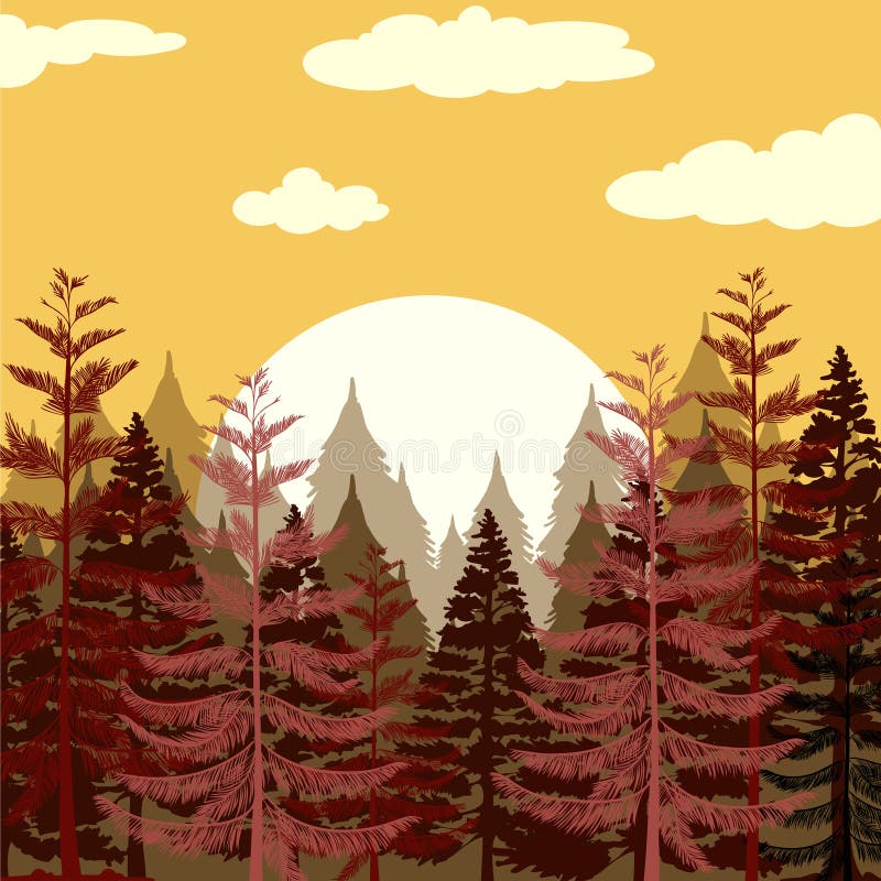 Pine Sunset stock illustration. Illustration of orange - 252519
