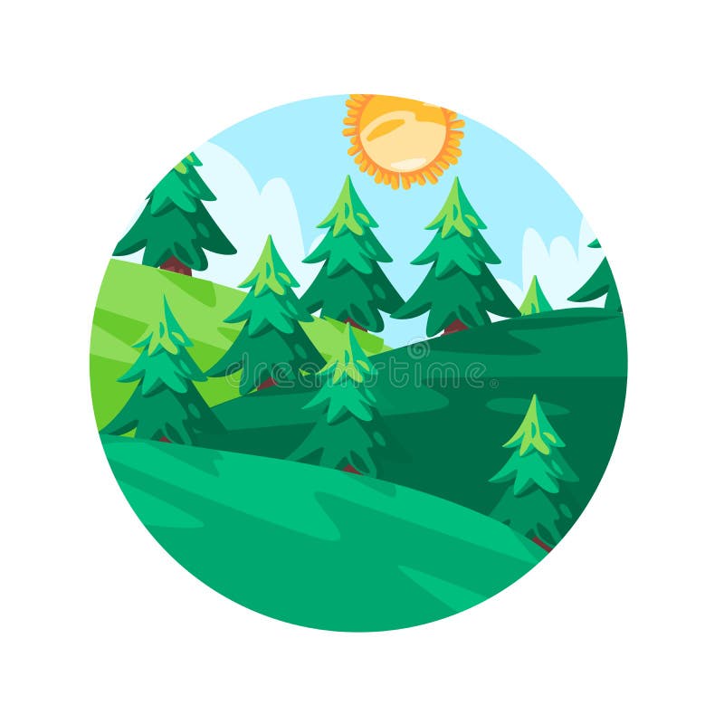 Pine Forest Tree Natural Landscape Illustration Round Circle Icon Logo Stock Illustration ...