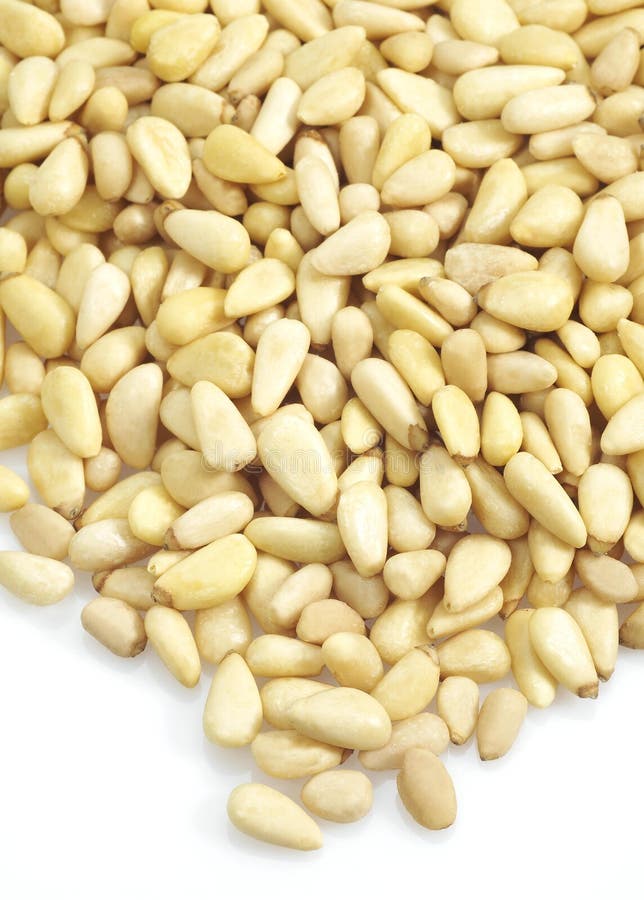 Pine Kernel or Pine Nut, Pinus Sp, Nuts Against White Background Stock ...