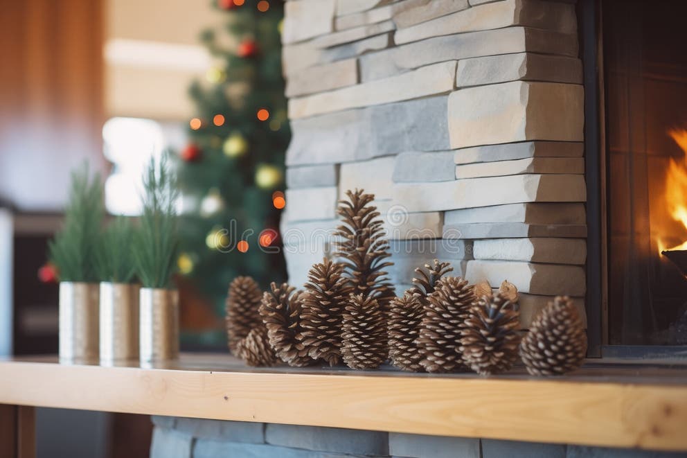 Pine Logs by a Stone Fireplace, No Fire Stock Photo - Image of hearth ...
