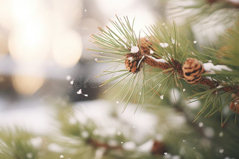 Pine Needle Clusters Capped with Snow Stock Illustration - Illustration ...