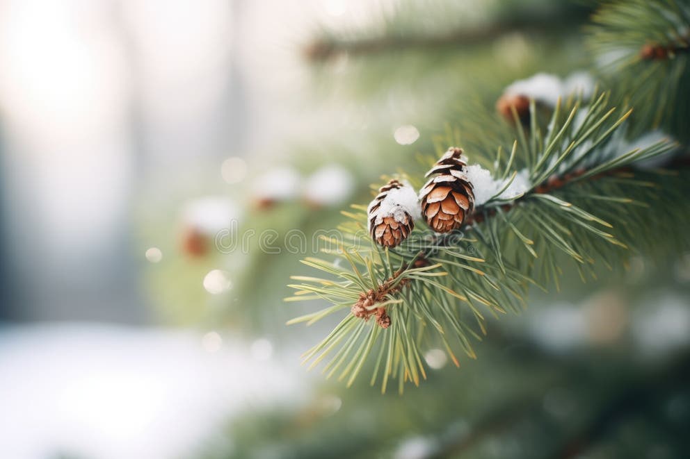 Pine Needle Clusters Capped with Snow Stock Illustration - Illustration ...