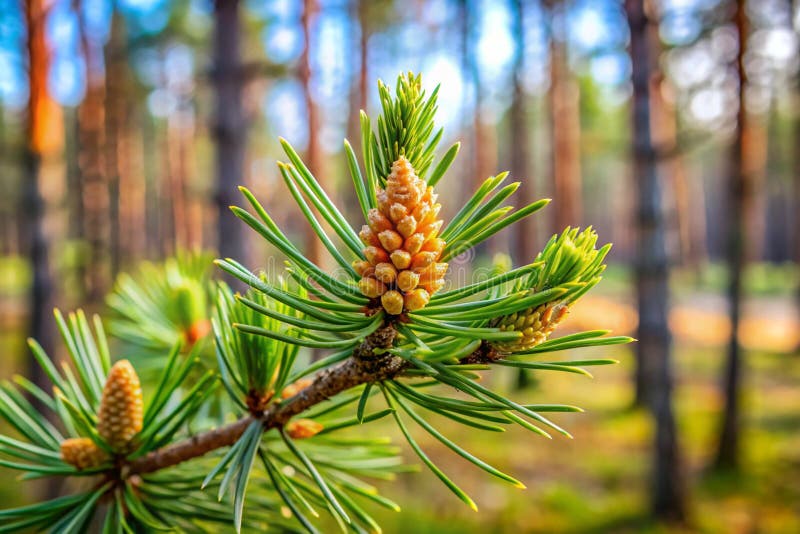 Pine Sprig in Spring Forest Budding Nature Stock Illustration ...