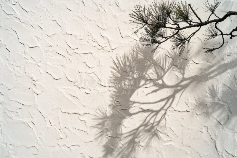 Pine Tree Branch Casting Shadow on Textured White Wall Stock Image ...