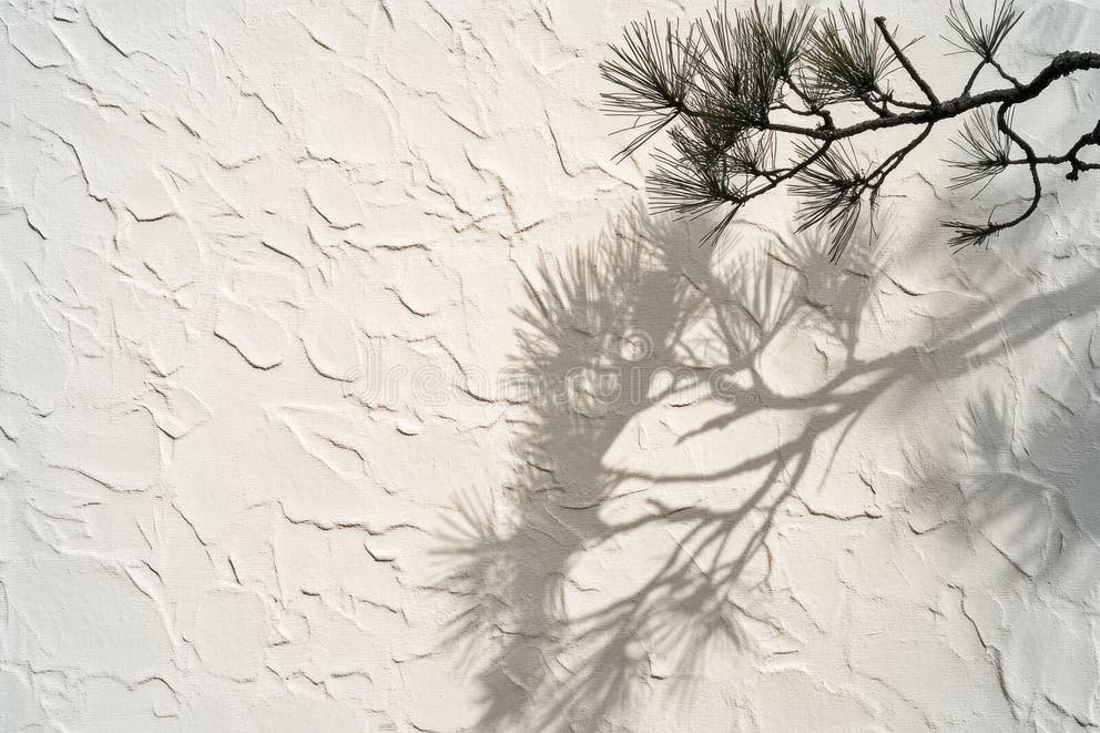 Pine Tree Branch Casting Shadow on Textured White Wall Stock Image - Image of pine, shadow ...
