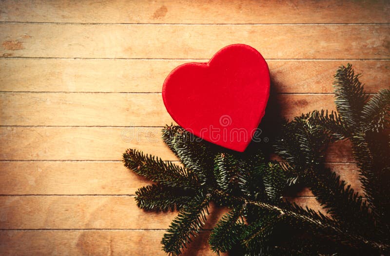 Pine Tree Branch and Heart Shape Box Stock Image - Image of background ...