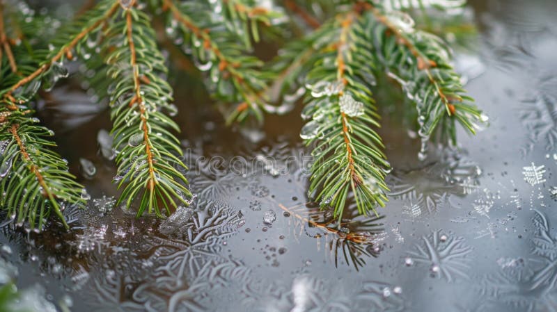 Pine Tree Branch Reflected in Water Stock Photo - Image of scenery ...