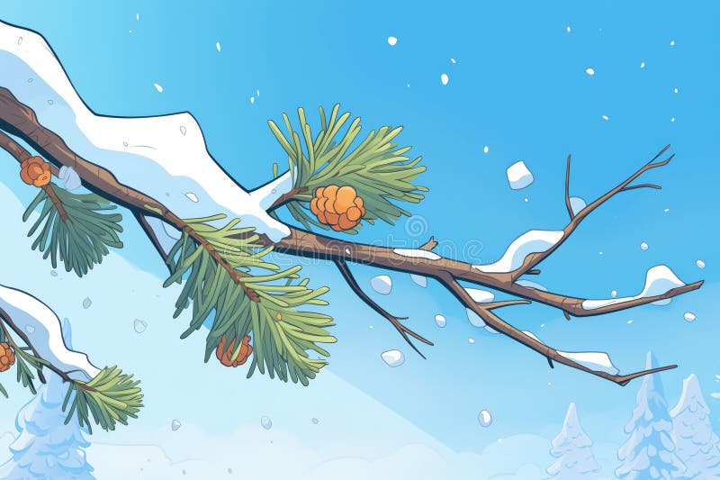 A Pine Tree Branch Sagging with Heavy Snow Stock Illustration ...