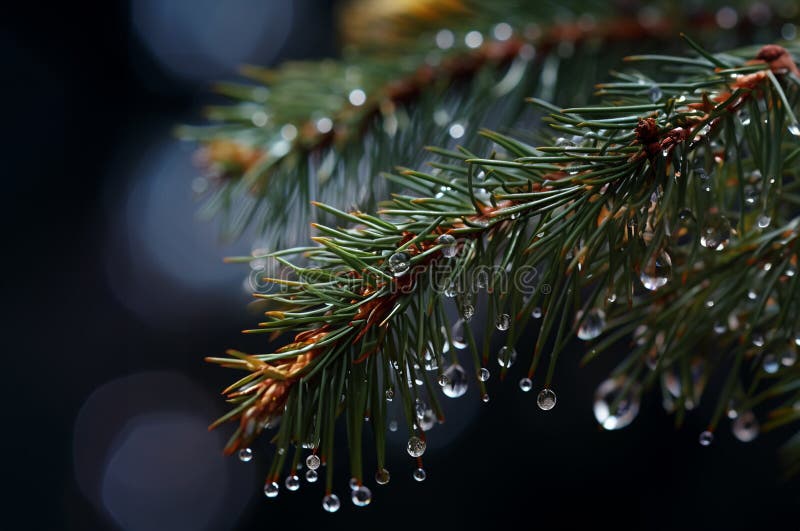 A Pine Tree Branch with Water Drops Stock Illustration - Illustration ...