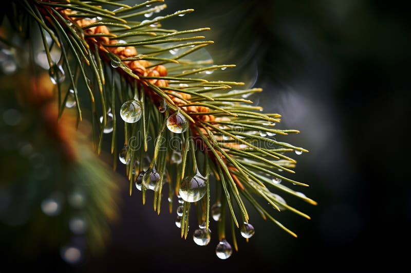 A Pine Tree Branch with Water Drops Stock Illustration - Illustration of tree, drops: 295577686
